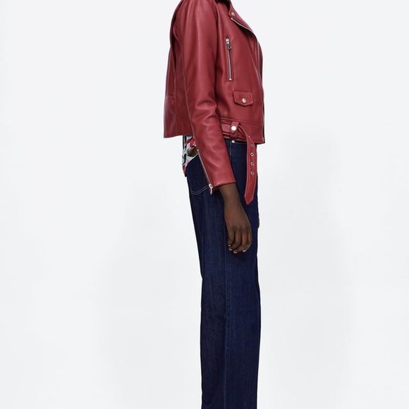 Zara | Jackets & Coats | Zara Red Leather Moto Biker Jacket | Poshmark